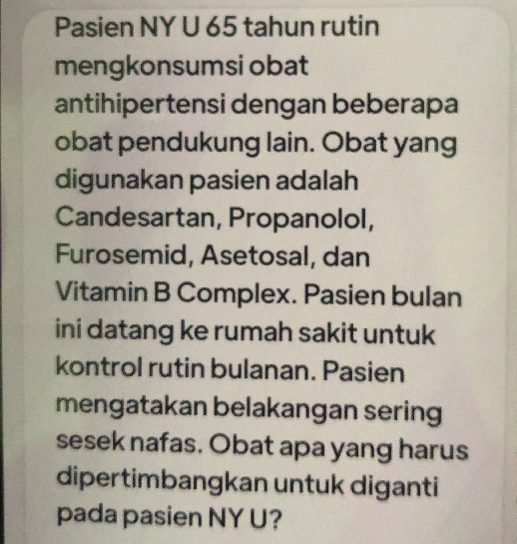 Pasien NY U 65 tahun rutin mengkonsumsi obat | StudyX