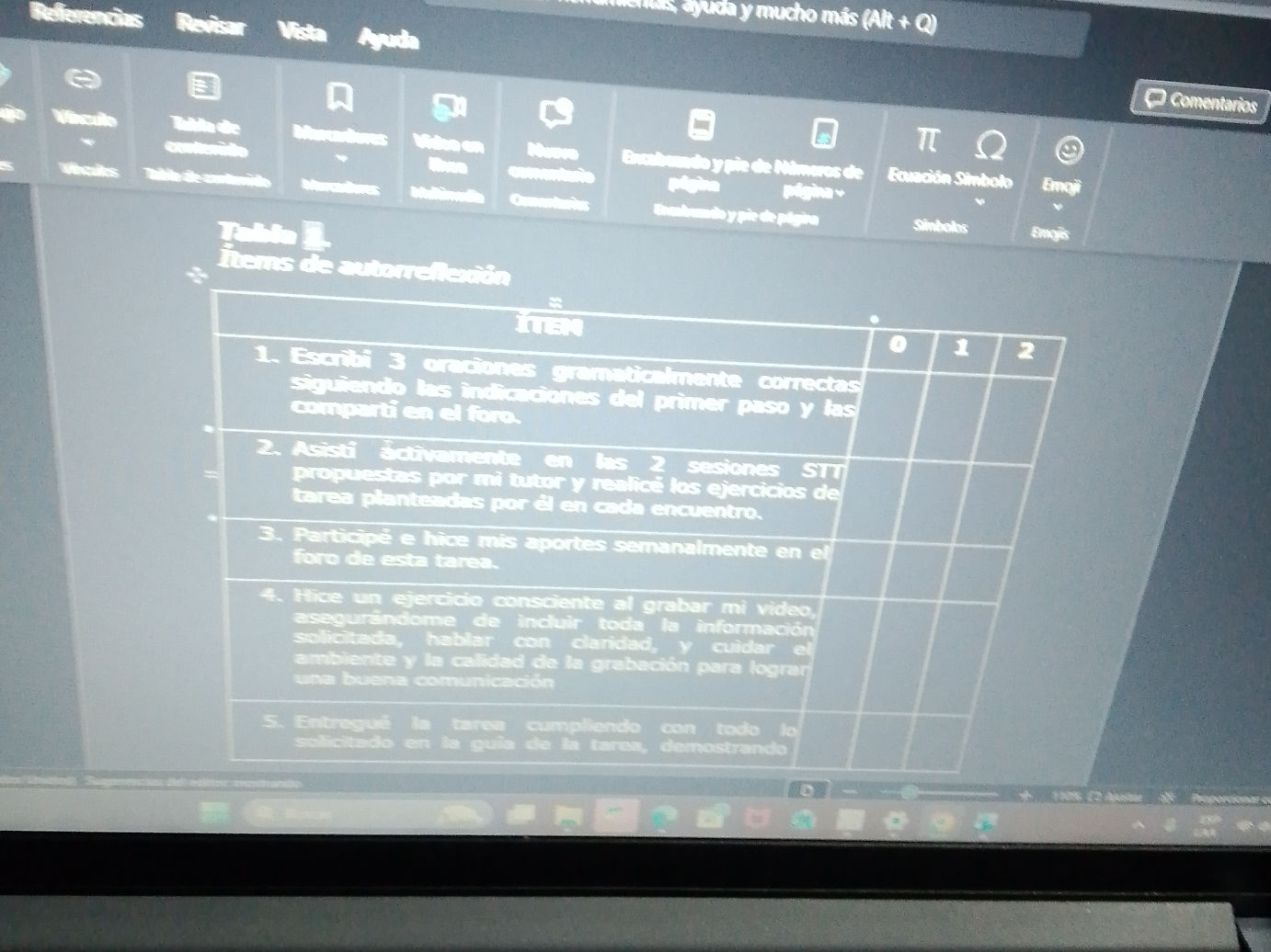 Tabla 1. Items de autorreflexión ITEM 0 1 | StudyX