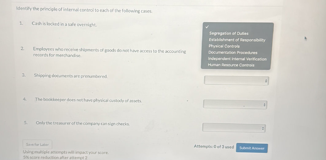 Identify the principle of internal control | StudyX