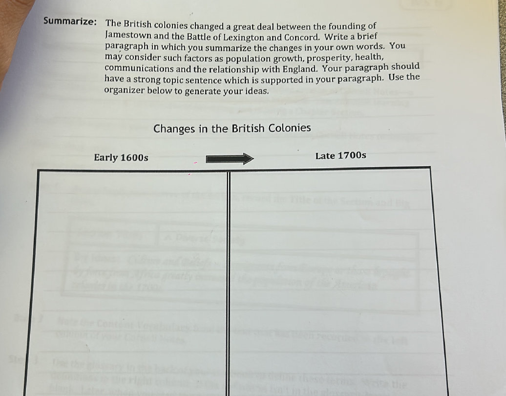 Summarize: The British colonies changed a | StudyX