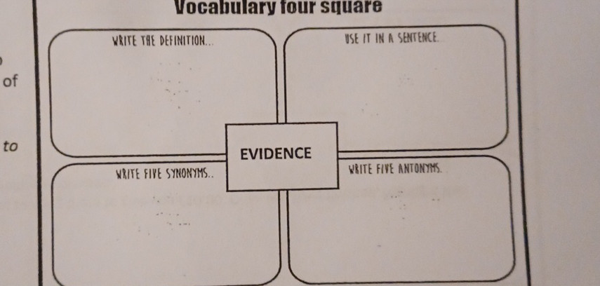 Vocabulary four square Word: EVIDENCE Top | StudyX
