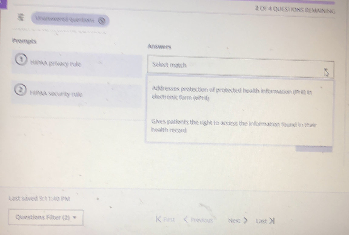 Match the following HIPAA rules with their | StudyX