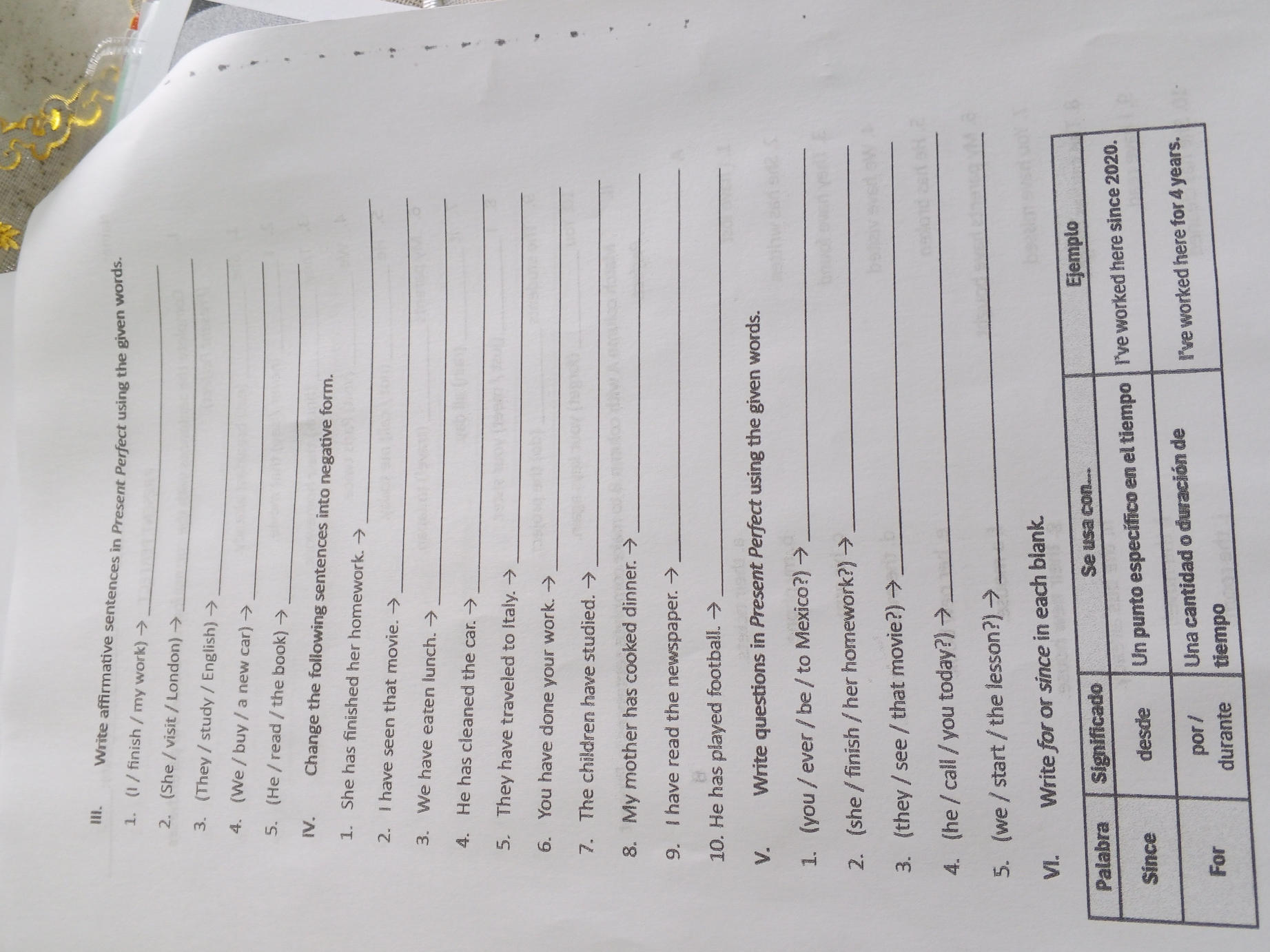 III. Write affirmative sentences in Present | StudyX