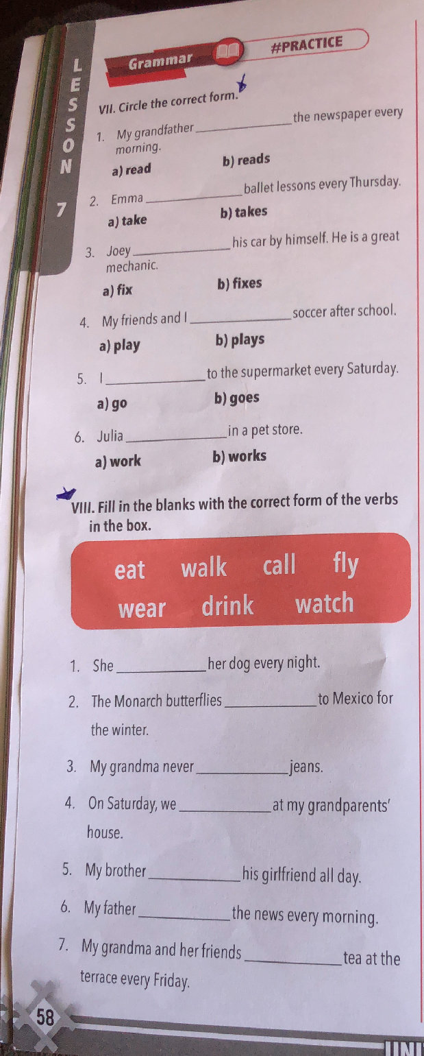 VII. Circle the correct form. 1. My | StudyX