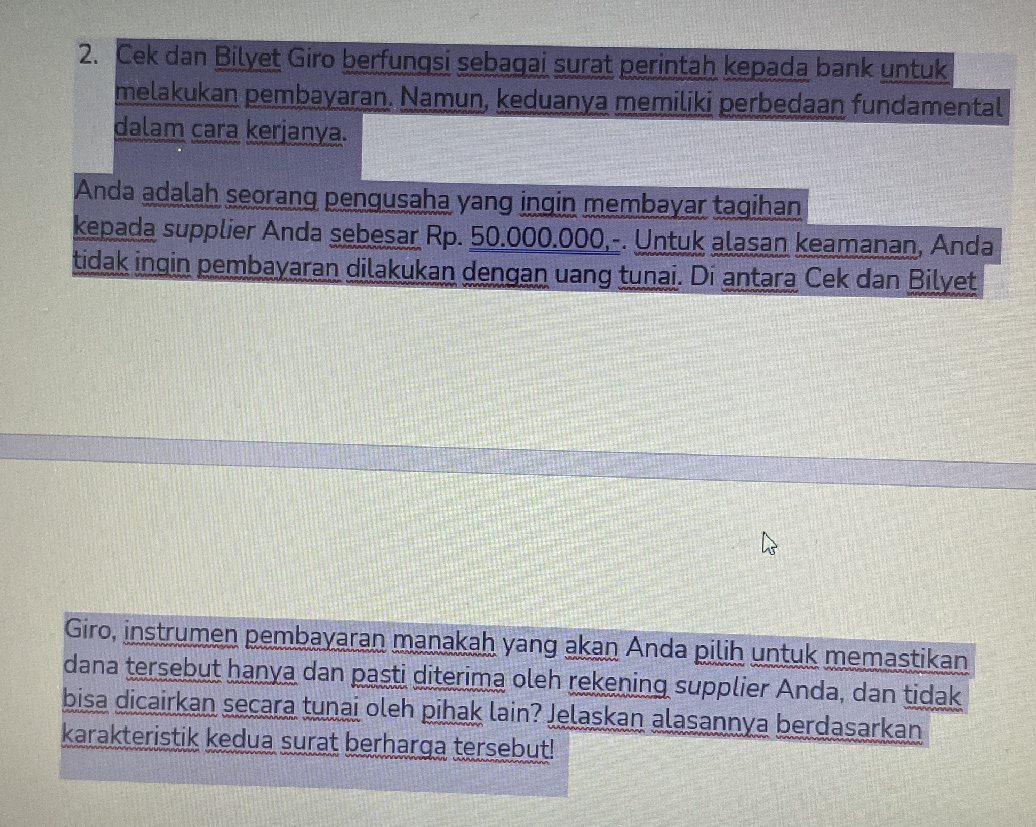 Cek dan Bilyet Giro berfungsi sebagai surat