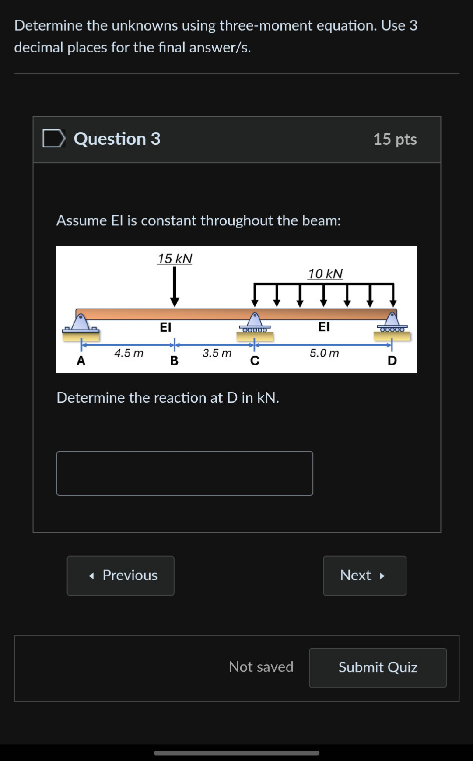 Determine the unknowns using three-moment | StudyX