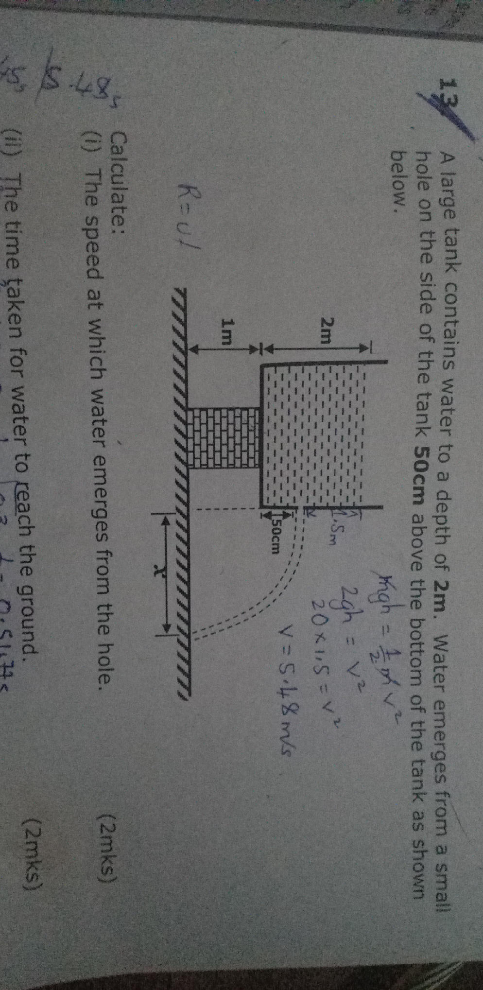 A large tank contains water to a depth of | StudyX