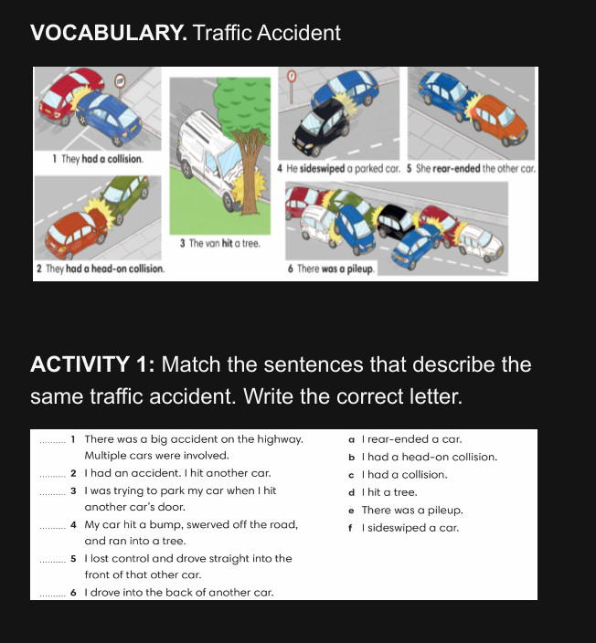 VOCABULARY. Traffic Accident [Image | StudyX
