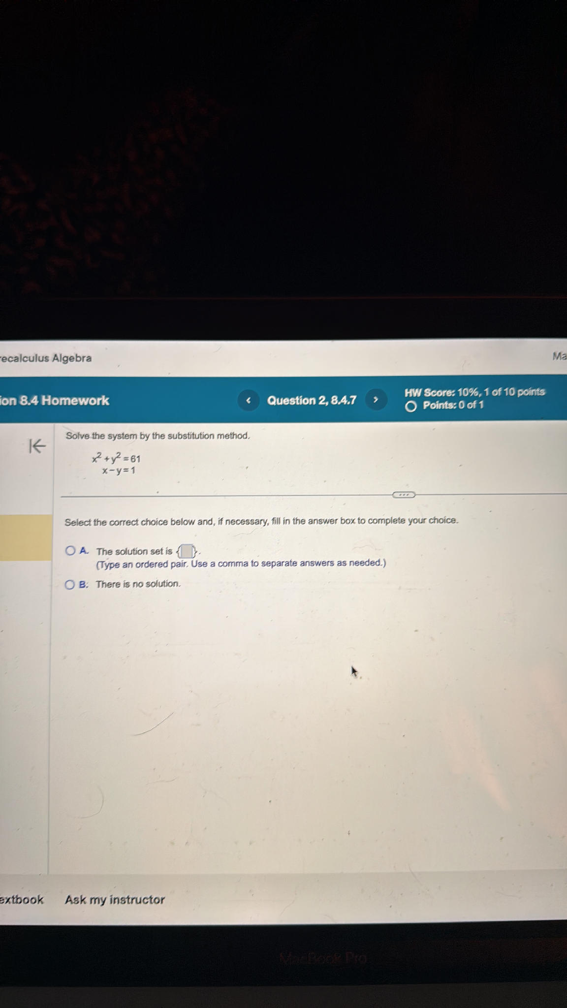 Solve the system by the substitution method. | StudyX
