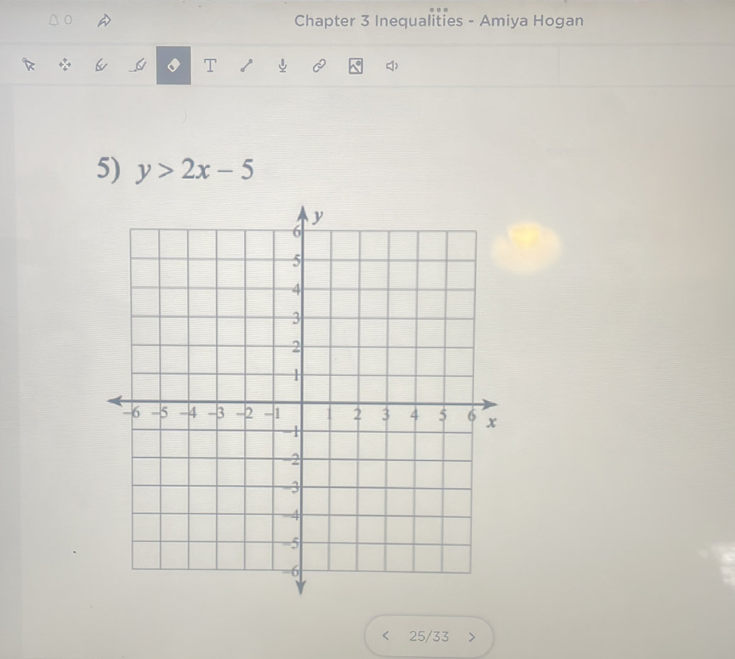 Graph the inequality: $$y > 2x - 5$$ (The | StudyX