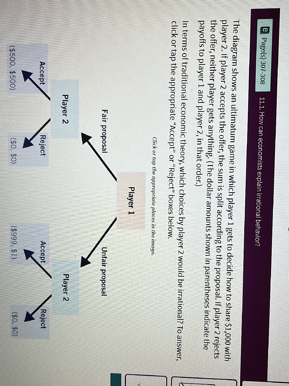 The diagram shows an ultimatum game in which | StudyX