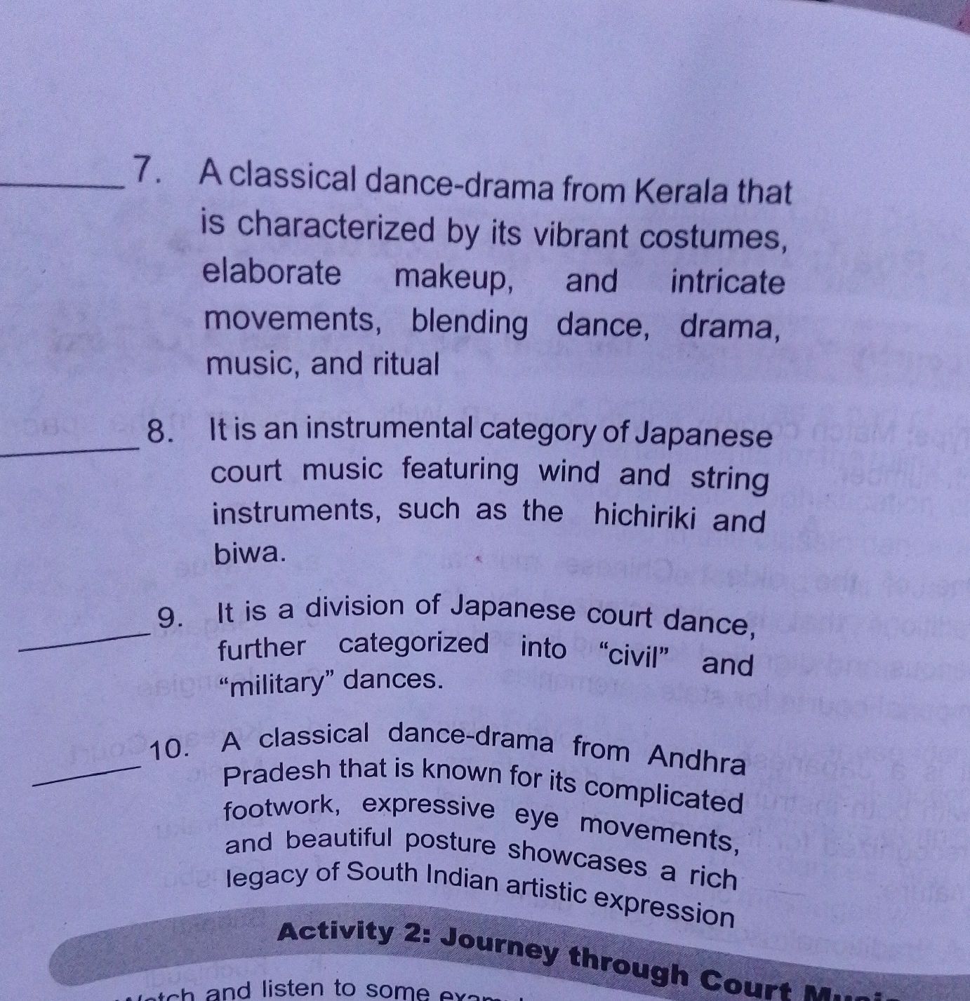 7. A classical dance-drama from Kerala that | StudyX