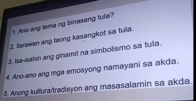 1. Ano ang tema ng binasang tula? 2. | StudyX