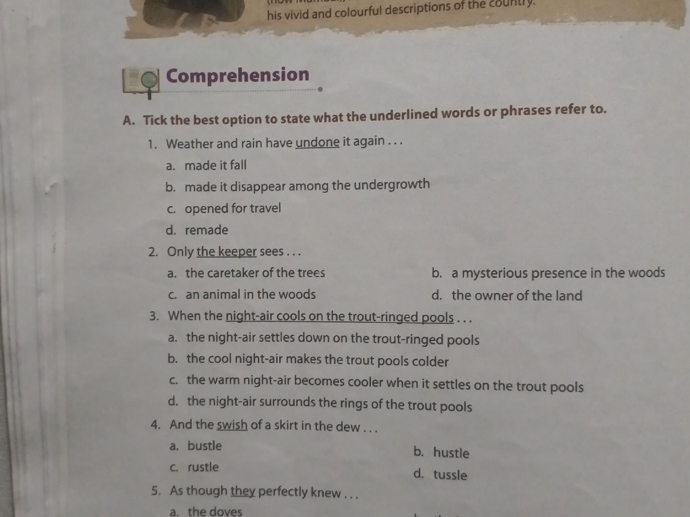 Comprehension A. Tick the best option to | StudyX