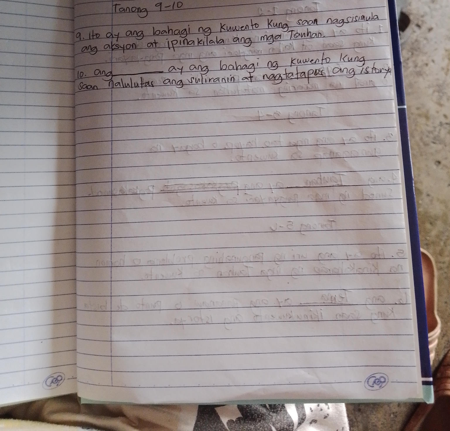 Tanong 9-10 9. Ito ay ang bahagi ng kuwento | StudyX