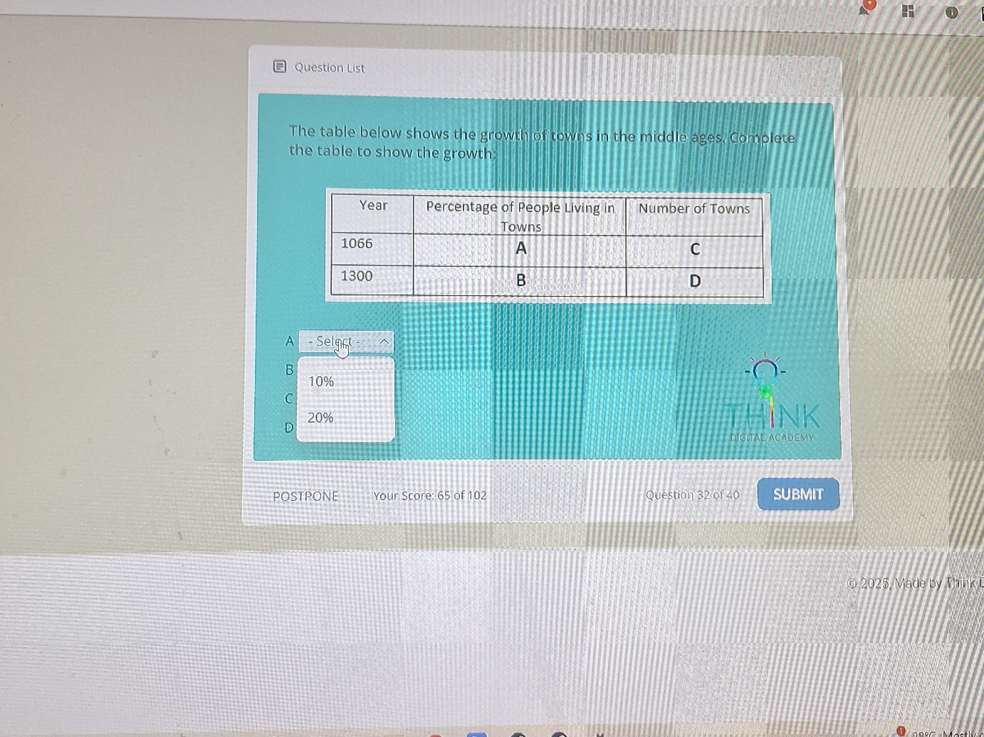 The table below shows the growth of towns in | StudyX