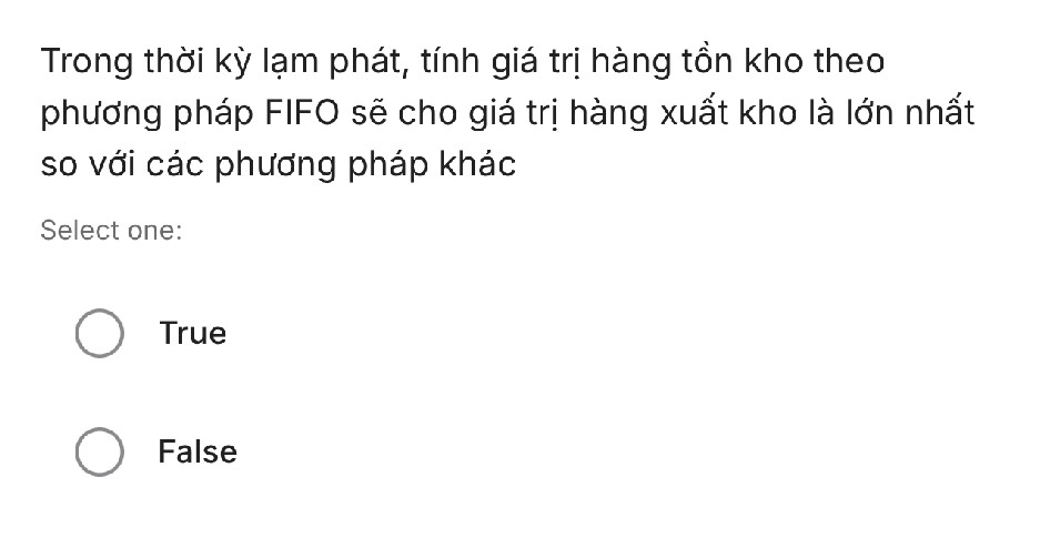 Trong thời kỳ lạm phát, tính giá trị hàng | StudyX