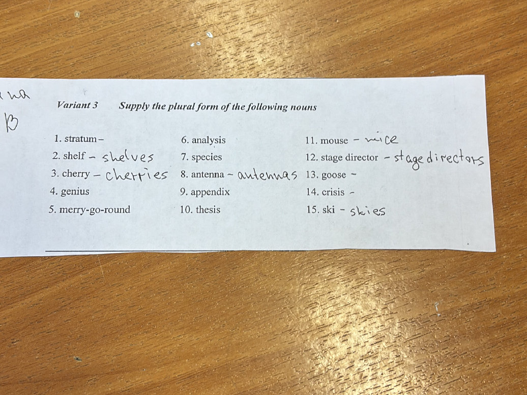 Variant 3 Supply the plural form of the | StudyX