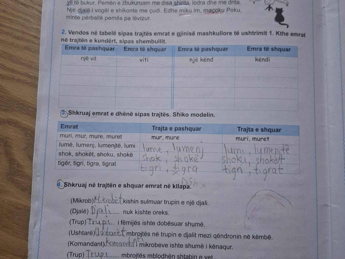 Vendos në tabelë sipas trajtës emrat e | StudyX