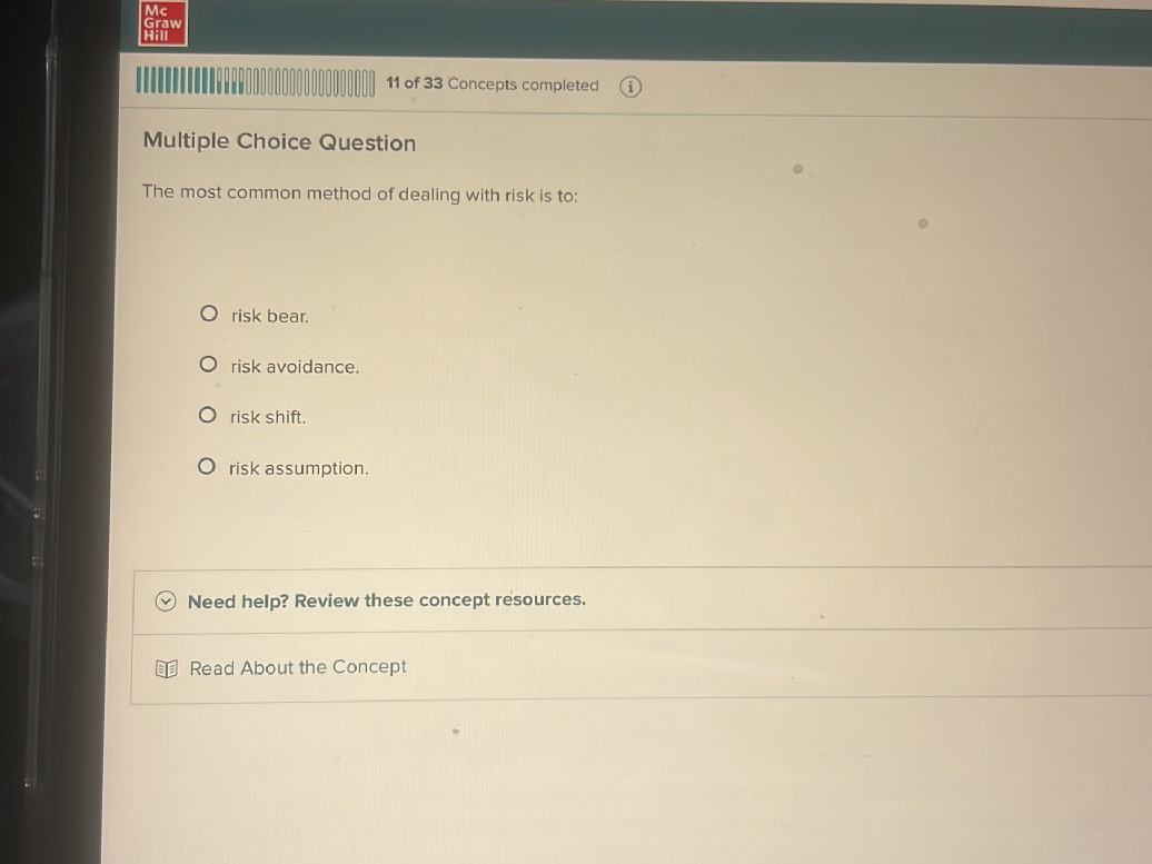 The most common method of dealing with risk | StudyX