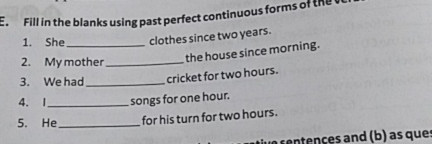 E. Fill in the blanks using past perfect | StudyX