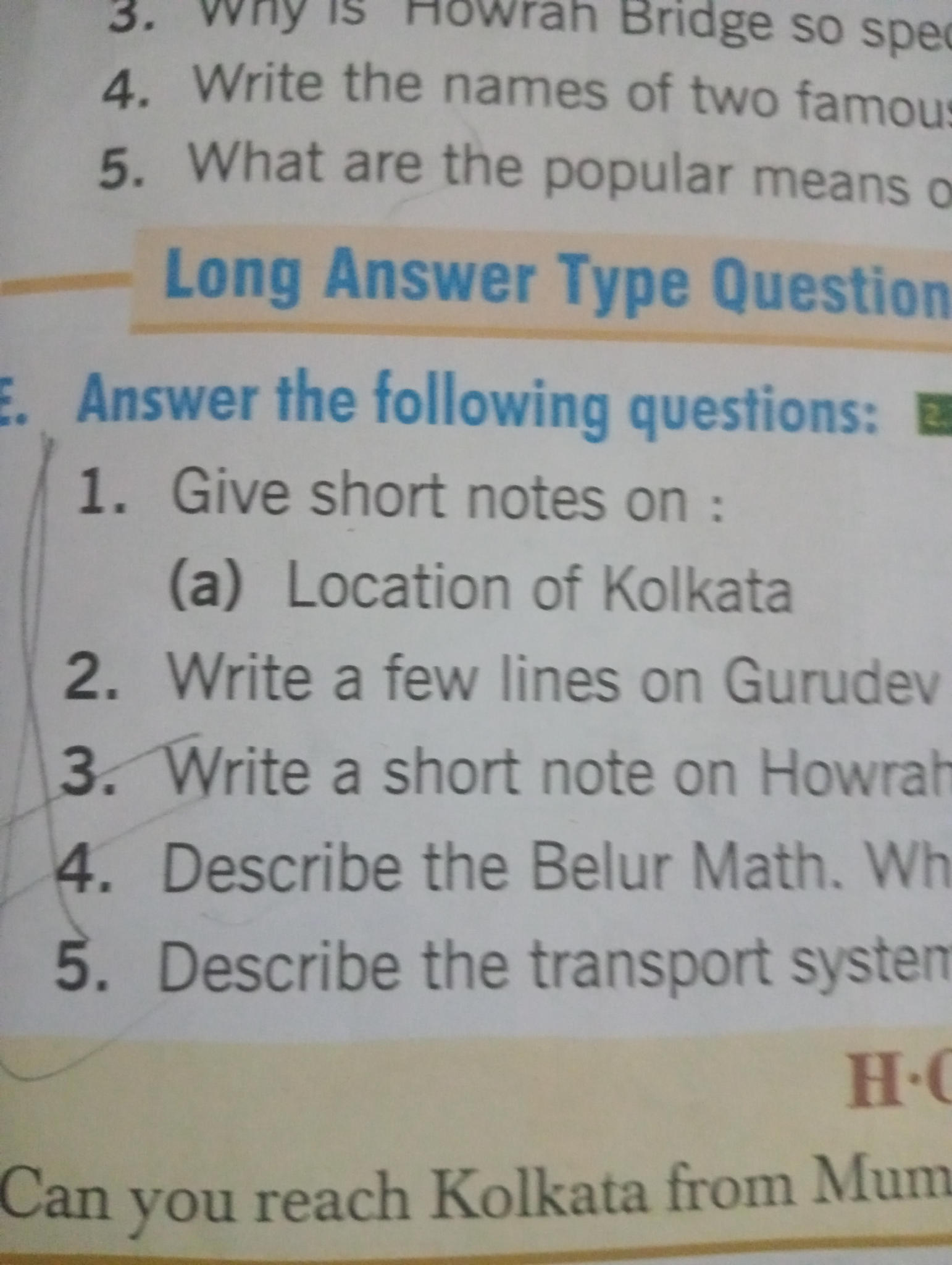 3. Why is Howrah Bridge so spec 4. Write the | StudyX