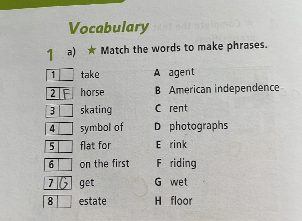 Vocabulary 1 a) Match the words to make | StudyX