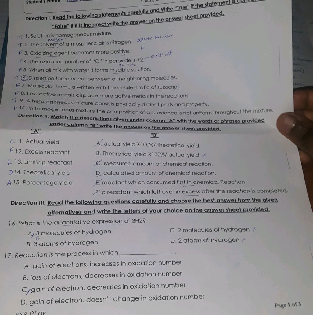 Direction I: Read the following statements | StudyX