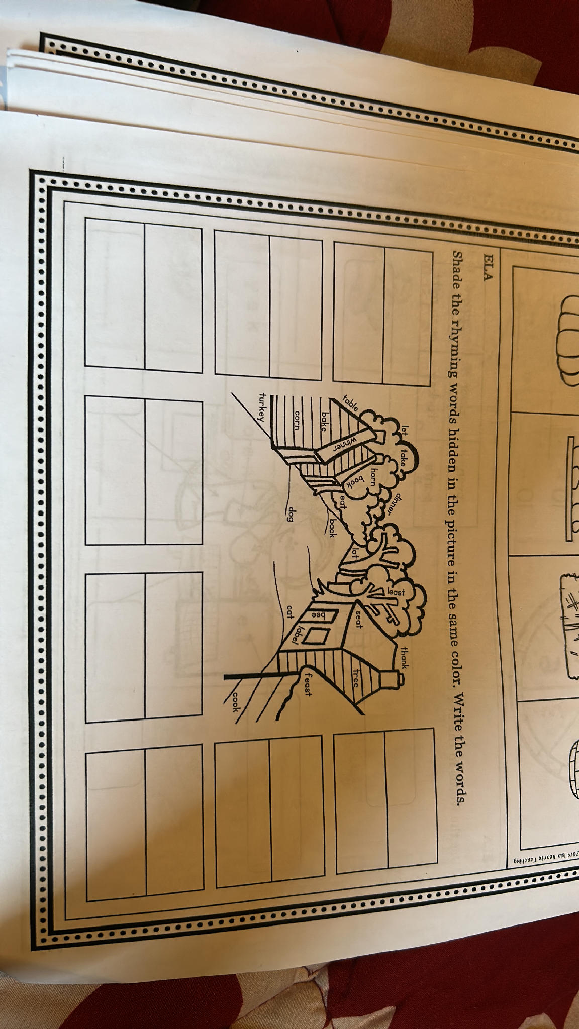 ELA Shade the rhyming words hidden in the | StudyX