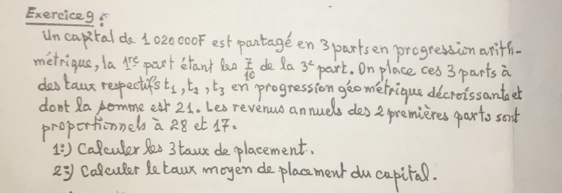 Exercice 9 Un capital de 1 020 000F est | StudyX
