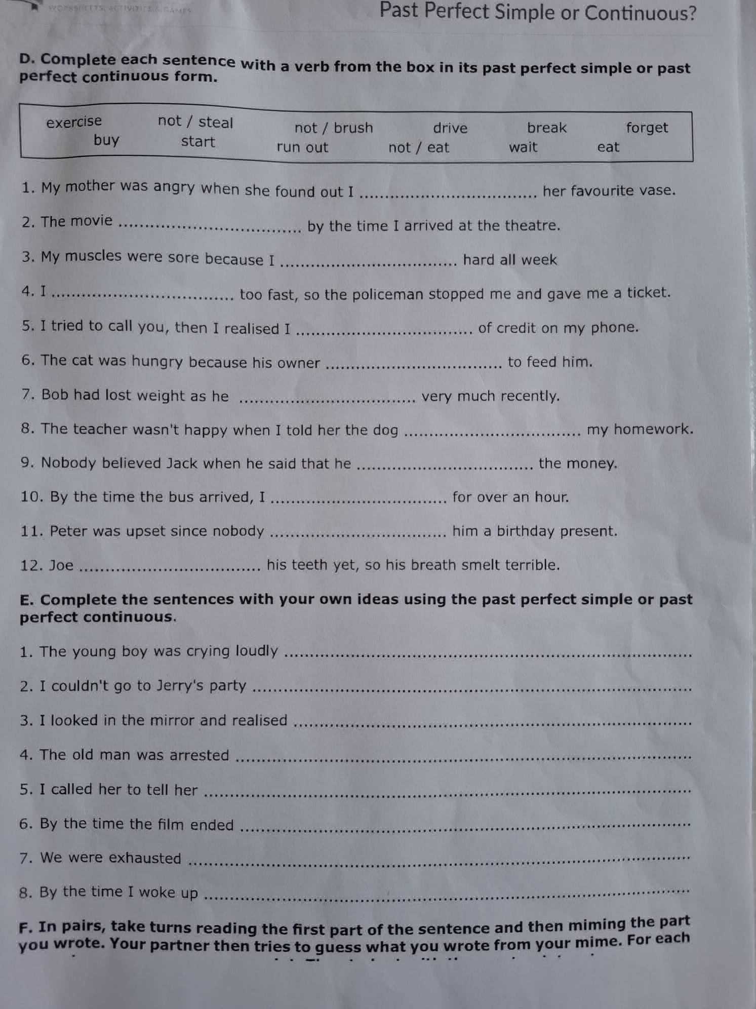 D. Complete each sentence with a verb from | StudyX