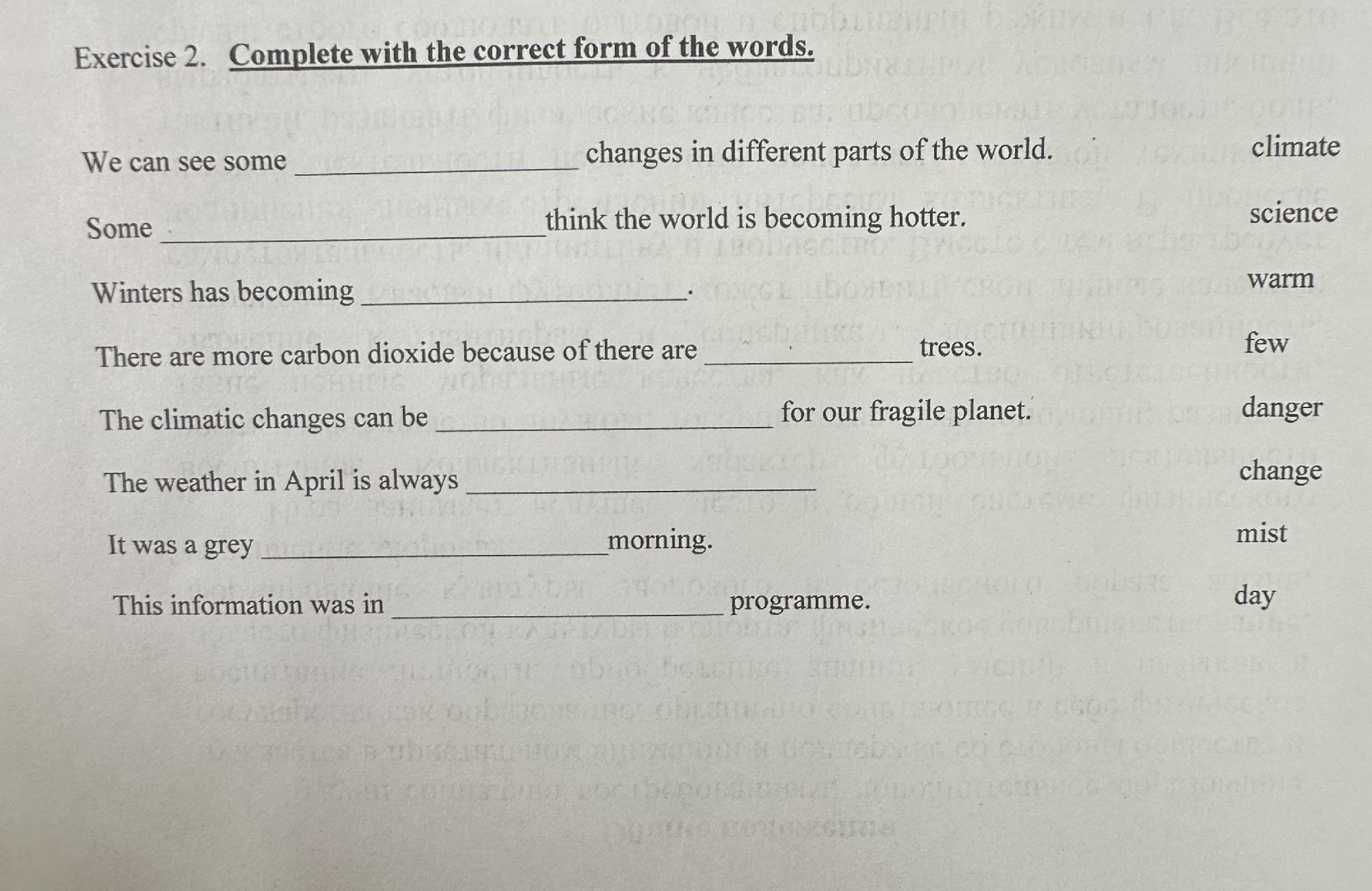 Exercise 2. Complete with the correct form | StudyX