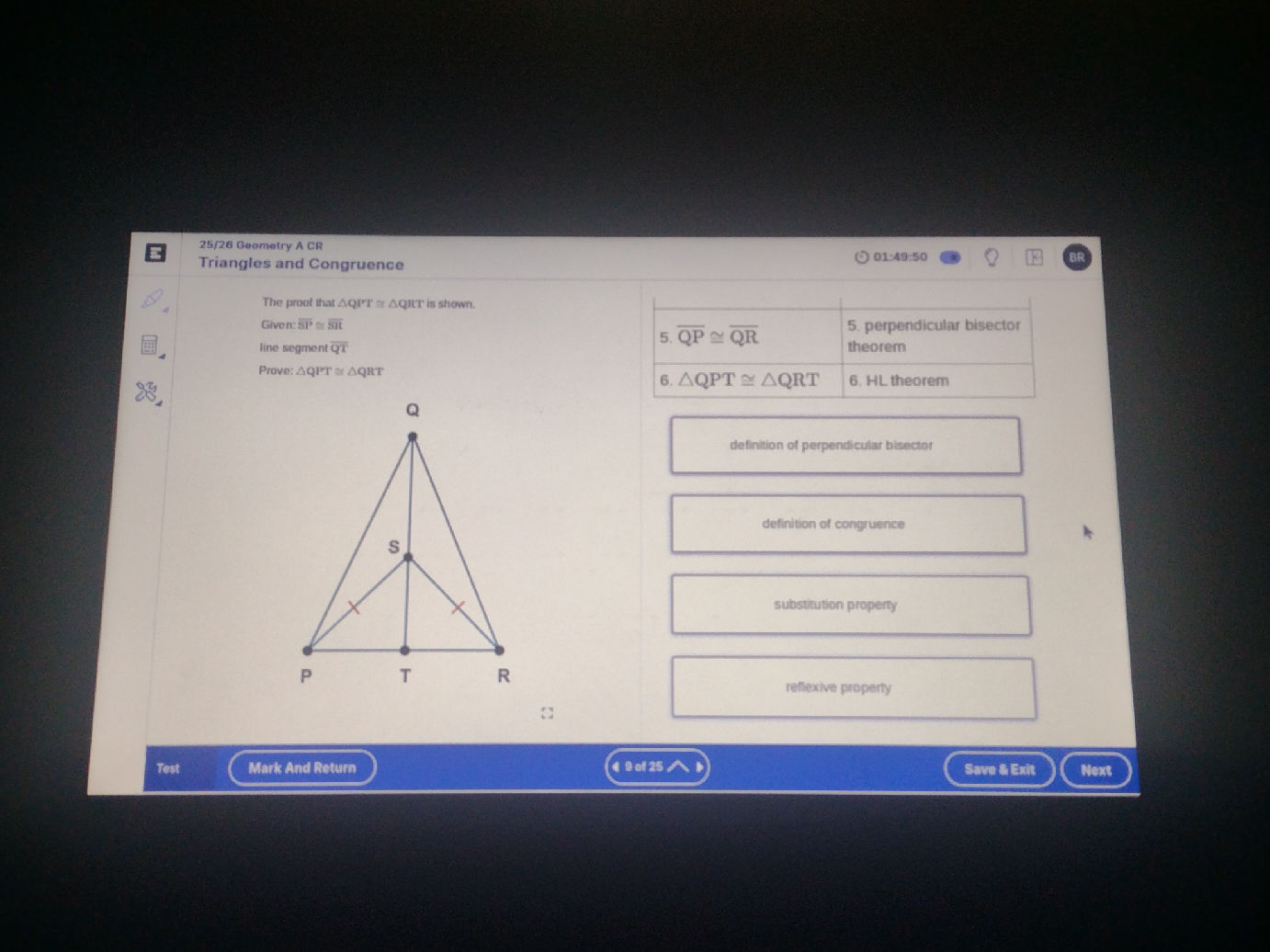 The proof that $ QPT QRT$ is shown. | StudyX