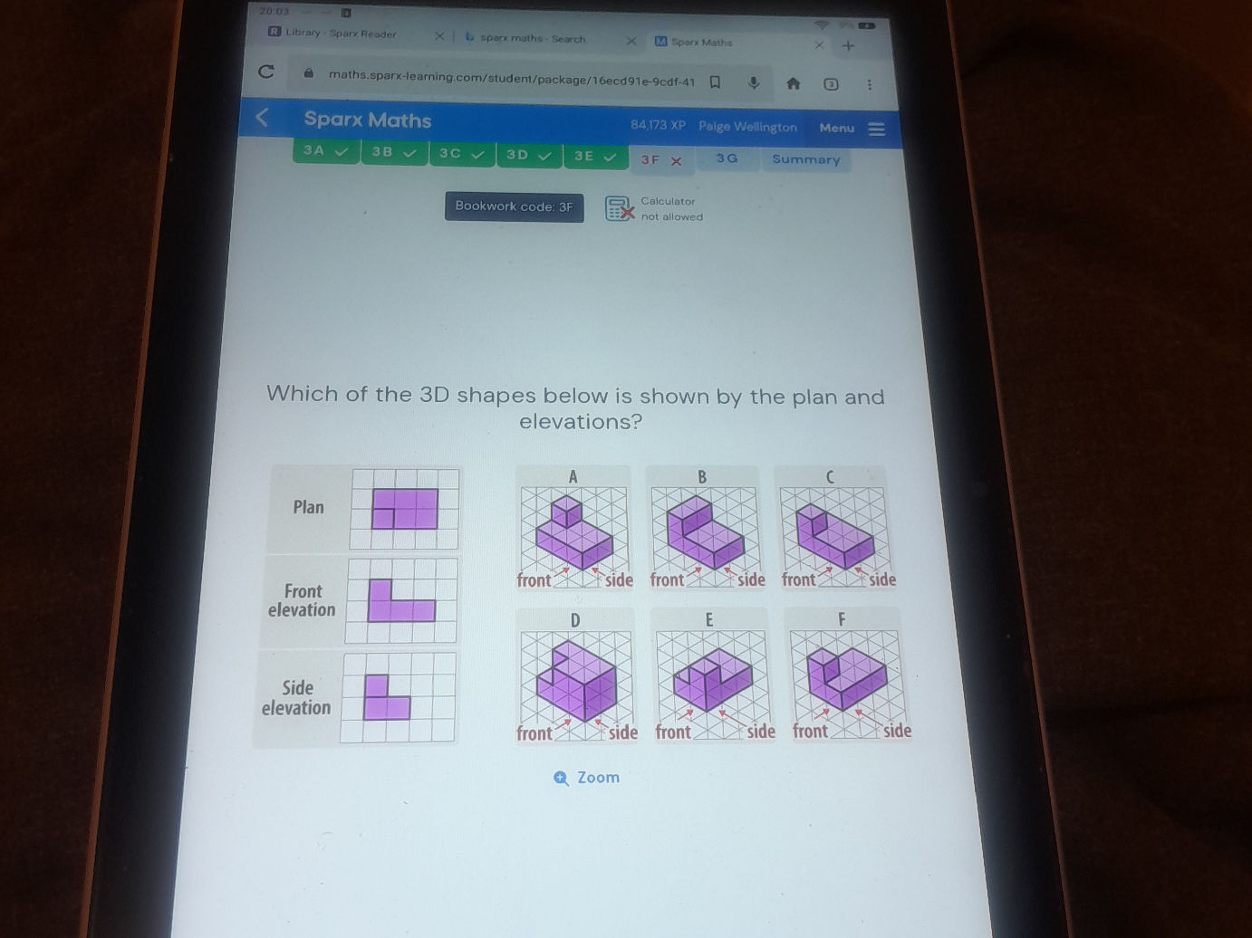 Which of the 3D shapes below is shown by the | StudyX