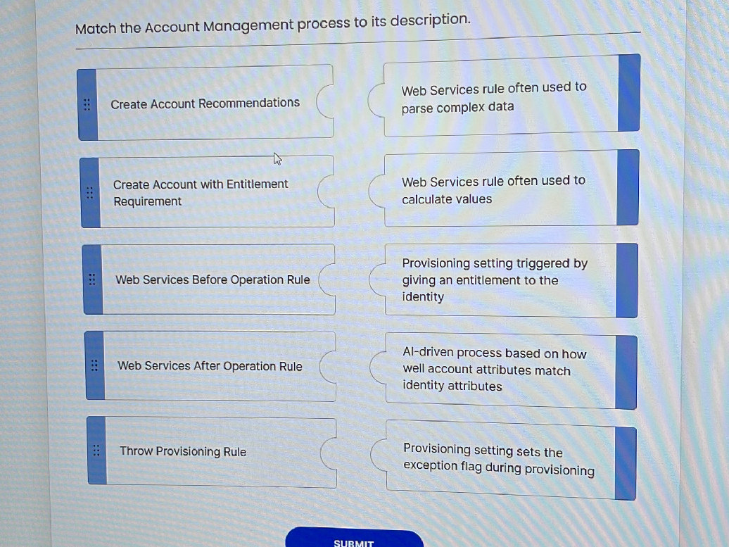 Match the Account Management process to its | StudyX