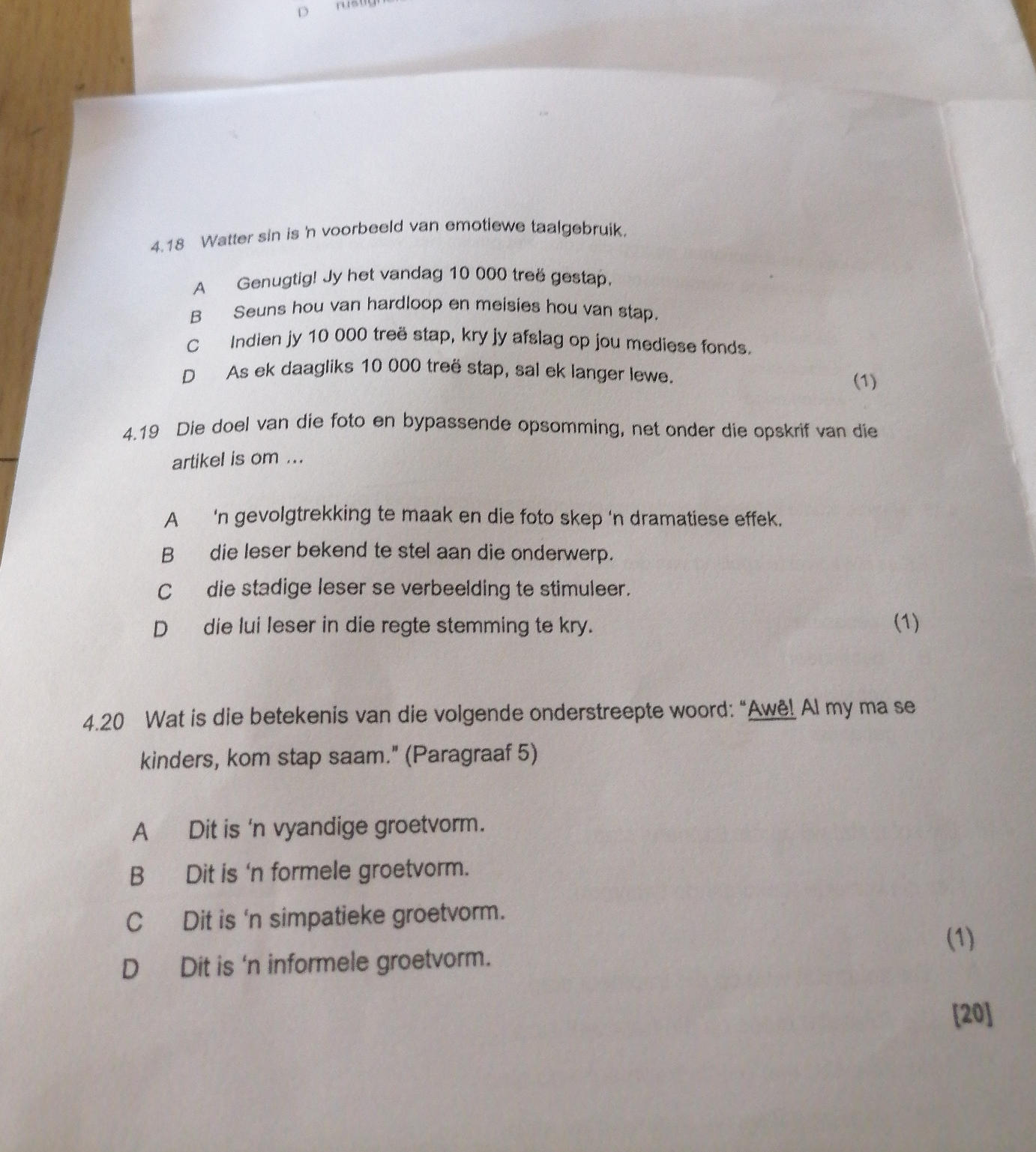 4.18 Watter sin is 'n voorbeeld van emotiewe | StudyX