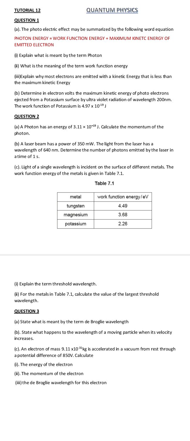 QUESTION 1 (a). The photo electric effect | StudyX