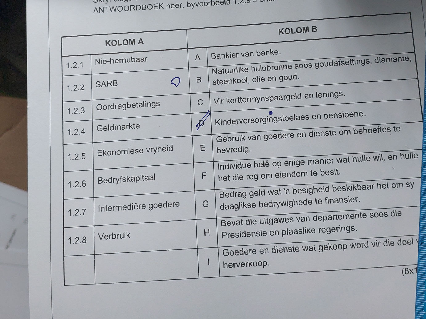 Pas die terme in KOLOM A met die korrekte | StudyX