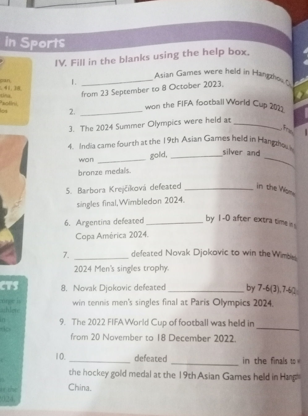 IV. Fill in the blanks using the help box. | StudyX