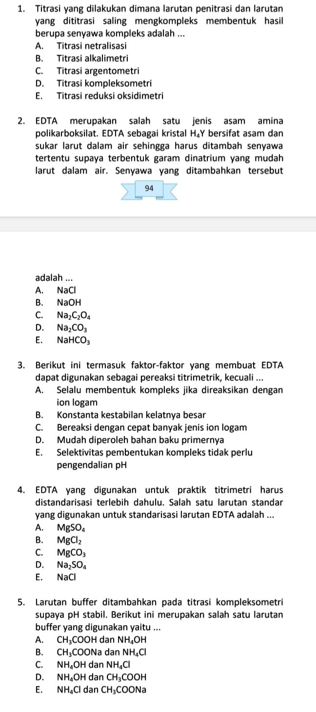 EDTA merupakan salah satu jenis asam amina | StudyX
