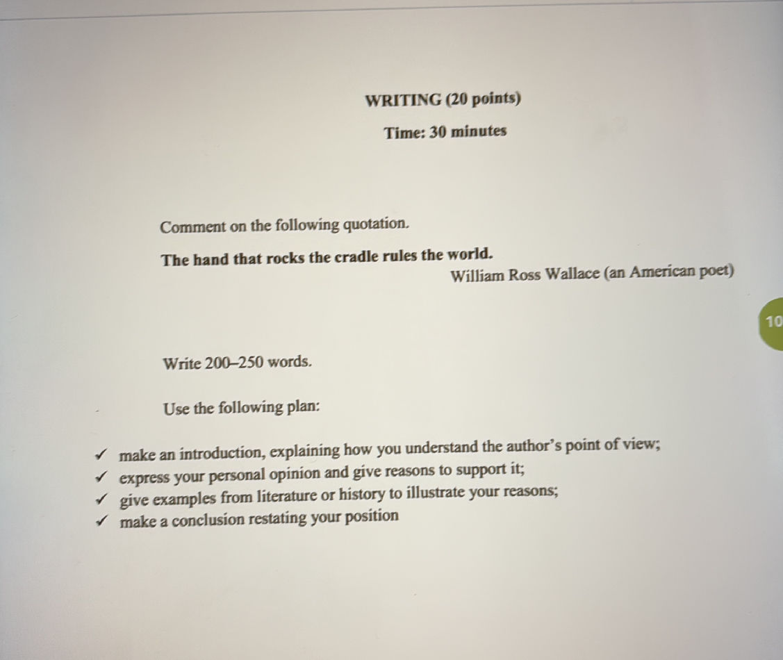 WRITING (20 points) Time: 30 minutes | StudyX