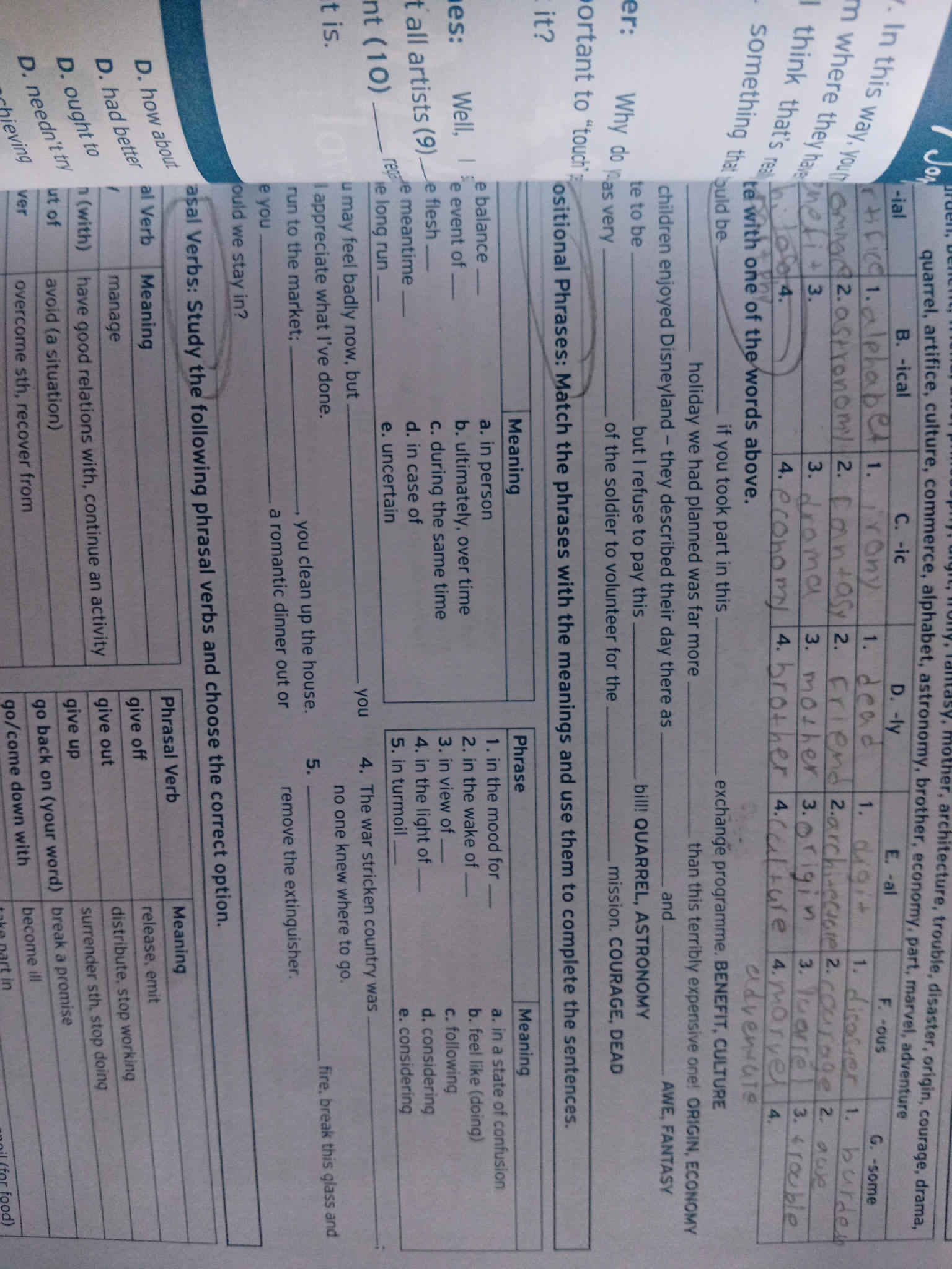 Suffixes: Match the endings below with the | StudyX