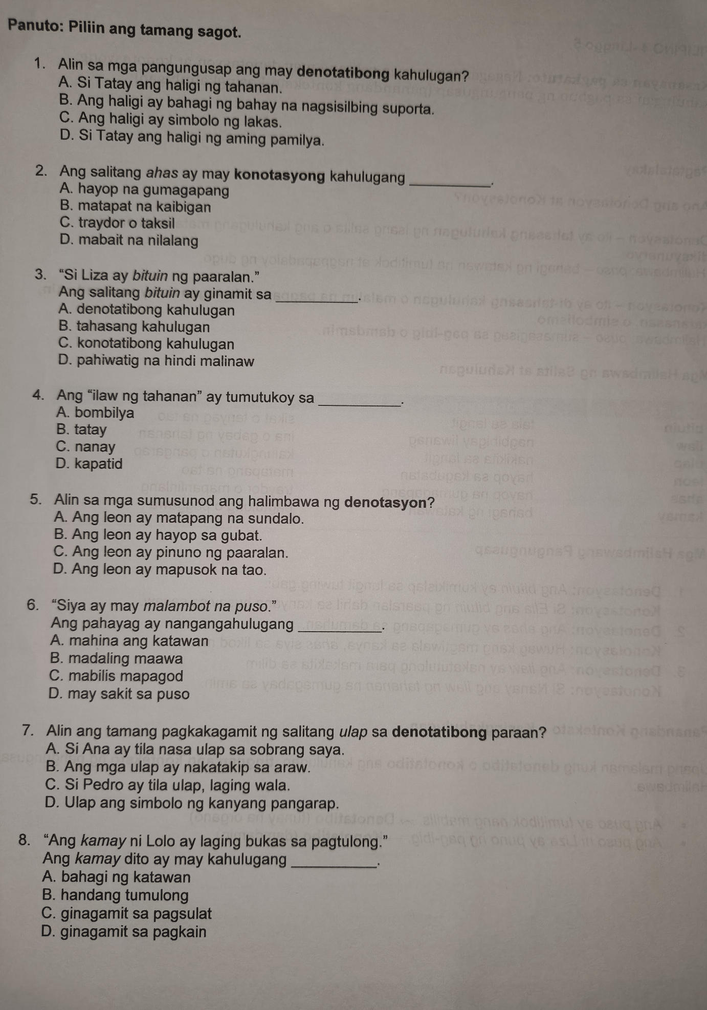 Panuto: Piliin ang tamang sagot. 1. Alin sa | StudyX