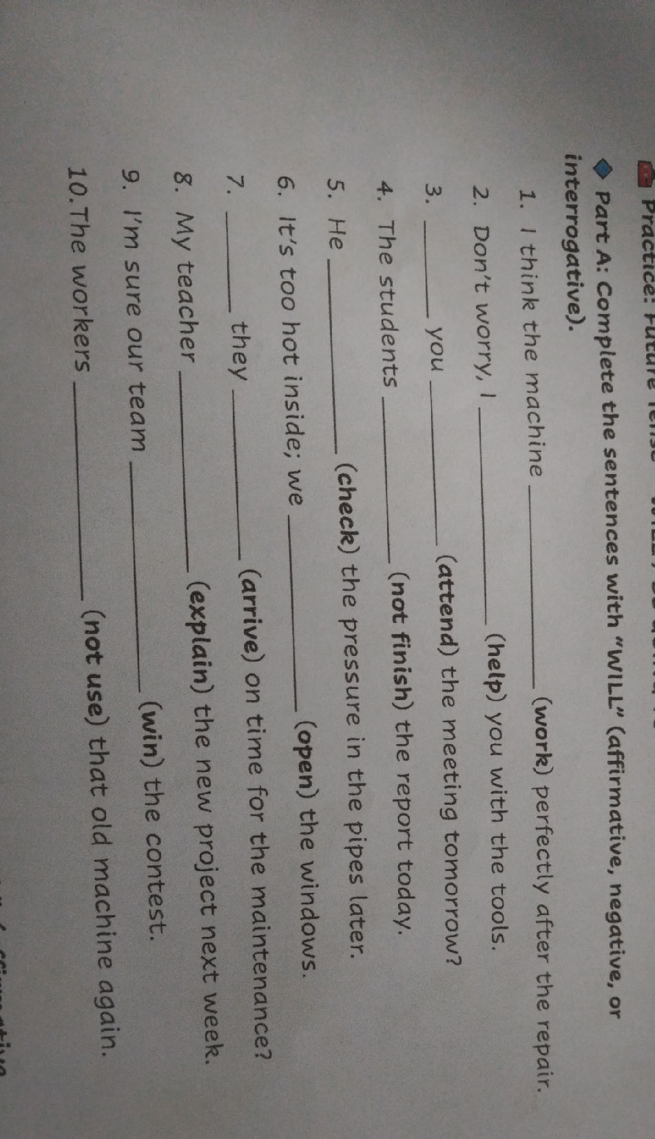 Practice: Future tense Part A: Complete the | StudyX