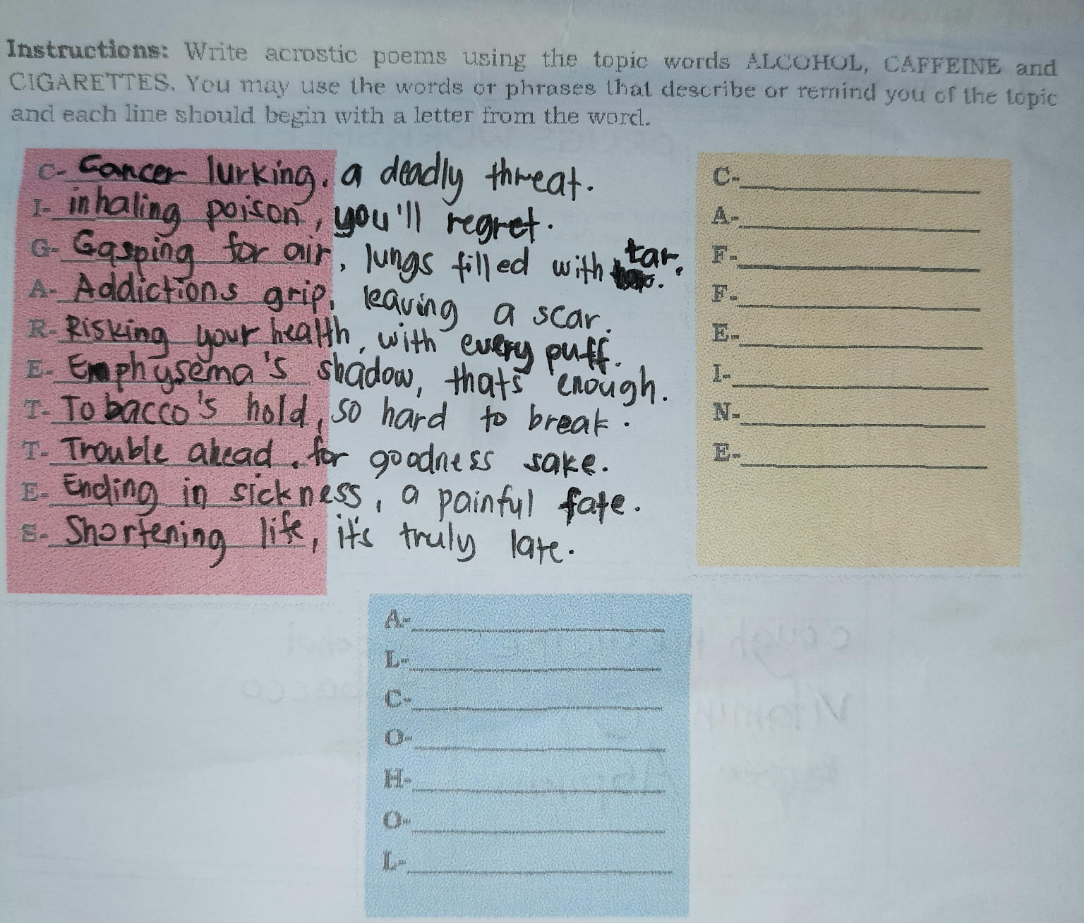 Instructions: Write acrostic poems using the | StudyX