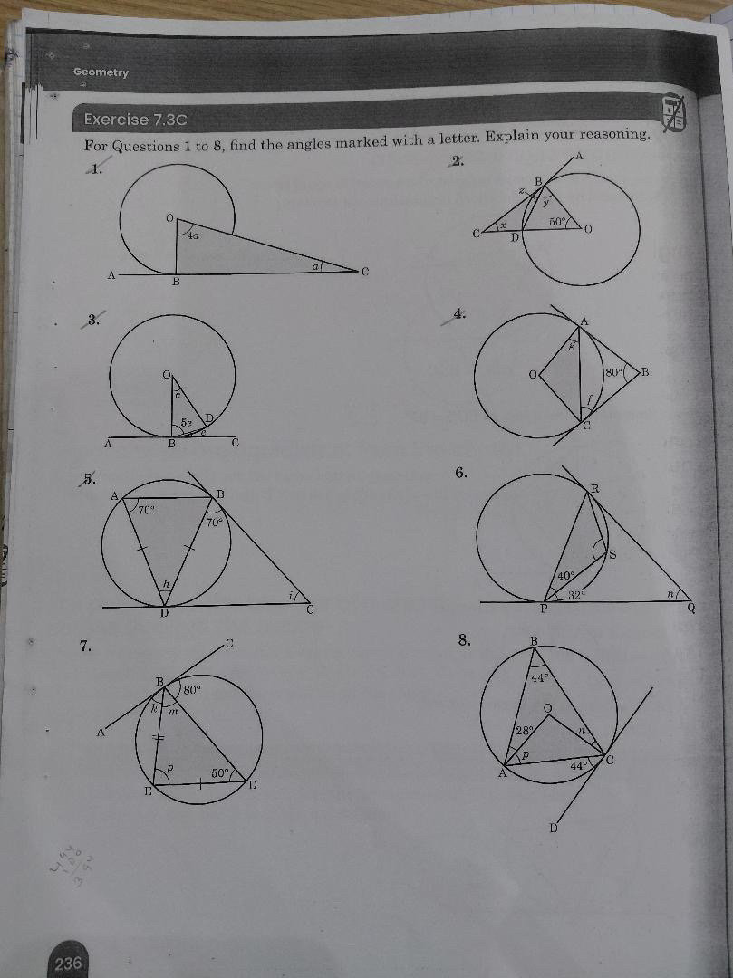 For Questions 1 to 8, find the angles marked | StudyX