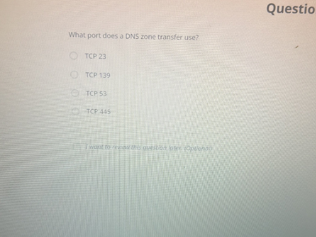 What port does a DNS zone transfer use? TCP | StudyX