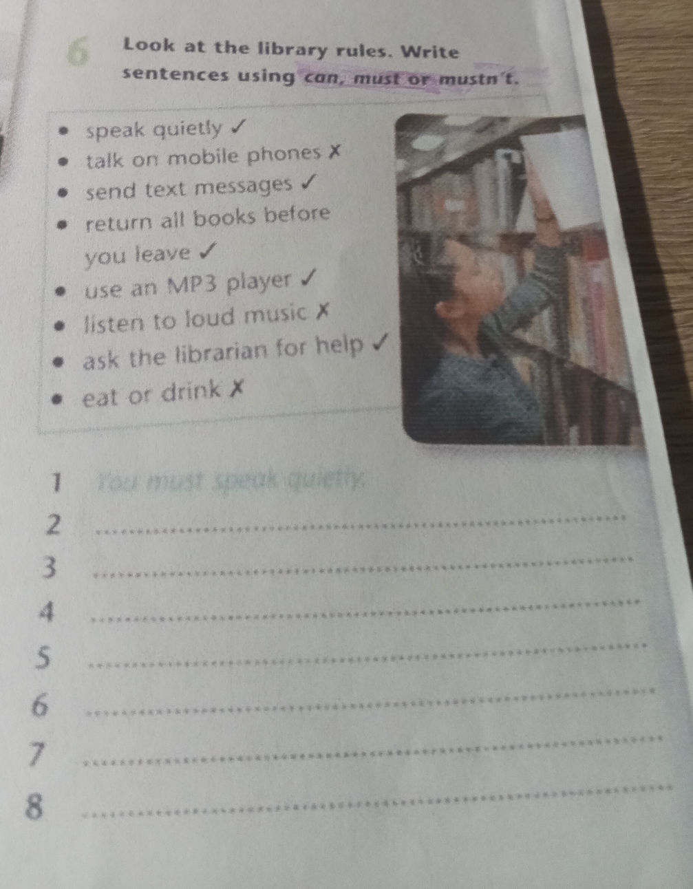 6 Look at the library rules. Write sentences | StudyX
