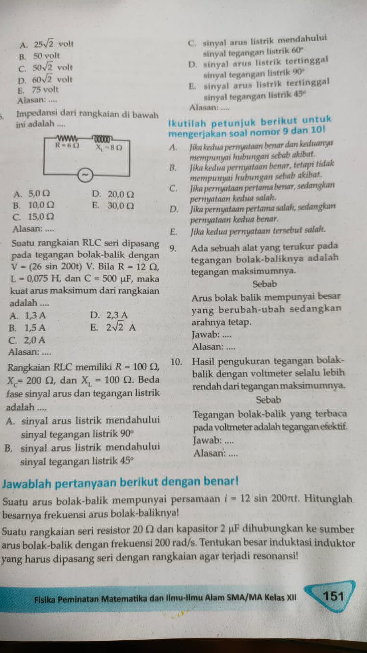 Impedansi dari rangkaian di bawah ini adalah | StudyX