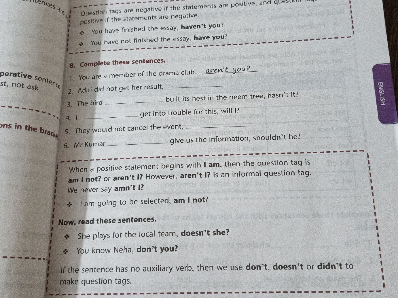 Question tags are negative if the statements | StudyX